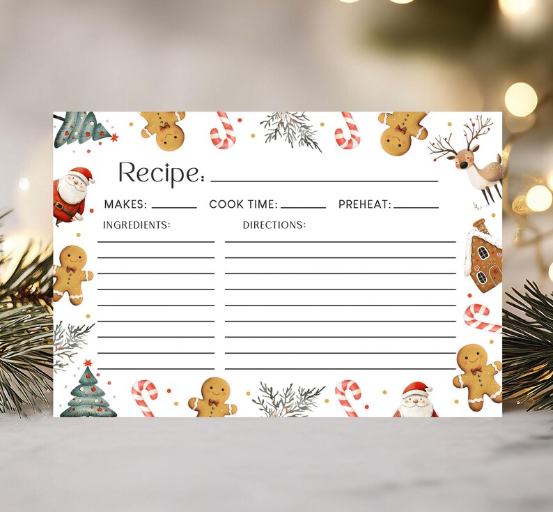 Christmas Recipe Card Template, Holiday Recipe Card Printable, 4x6 ...