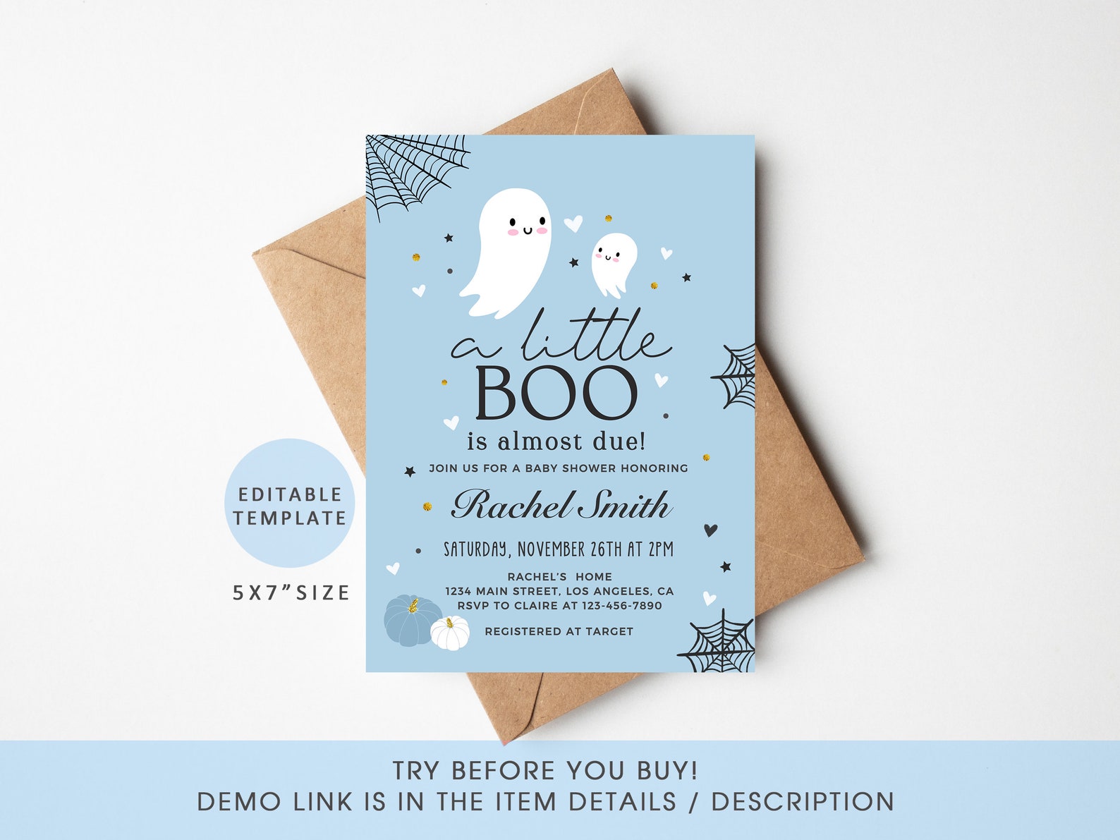 Editable Little Boo Baby Shower Invitation, A Little Boo is Almost Due ...