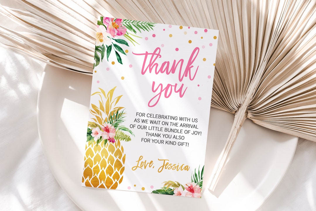 Tropical Baby Shower Thank You Card Hawaiian Luau Baby Shower Aloha ...