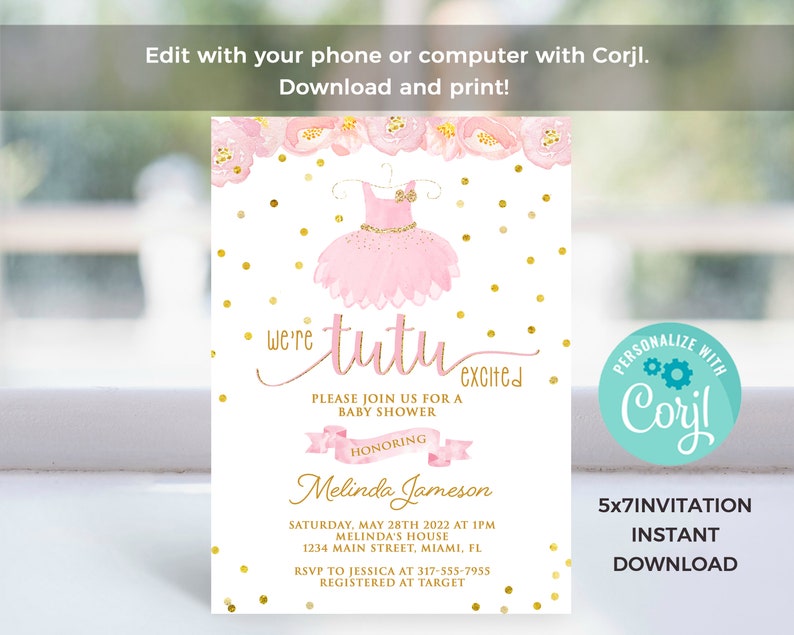 Editable Tutu Excited Baby Shower Invitation, Tutu Baby Shower ...