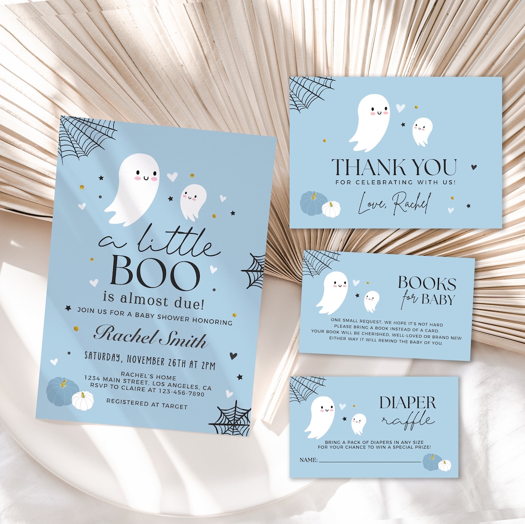 Editable Halloween Baby Shower Invitation Set, A Little Boo is Almost ...