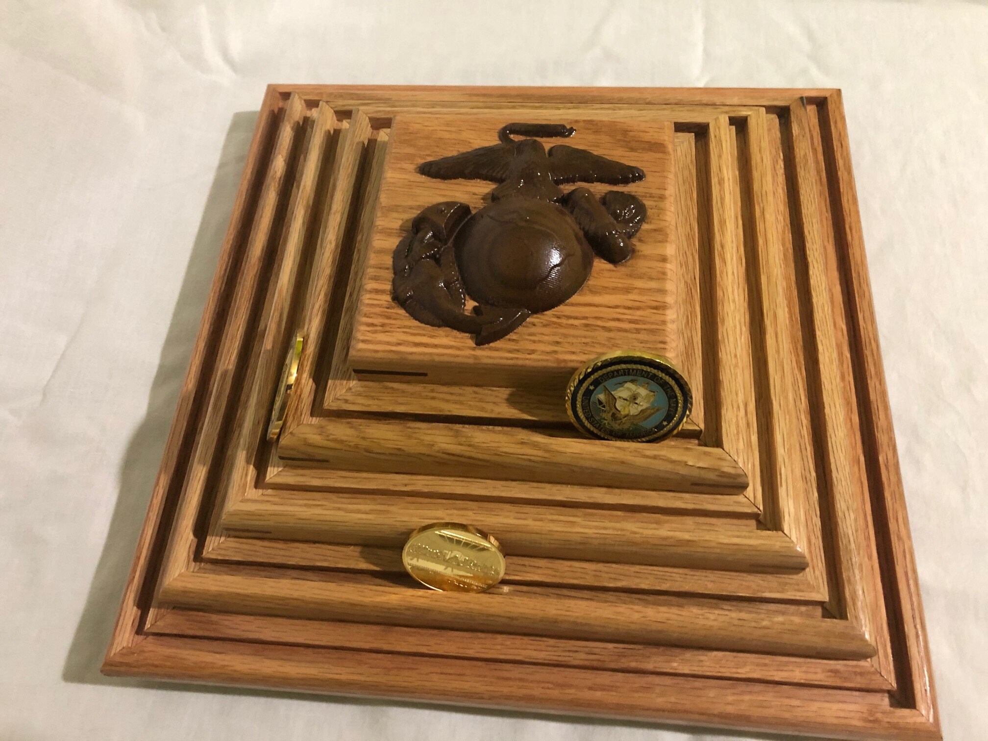 US Marine Corps Challenge Coin Display, EGA 3D Globe, Oak Wood - Etsy