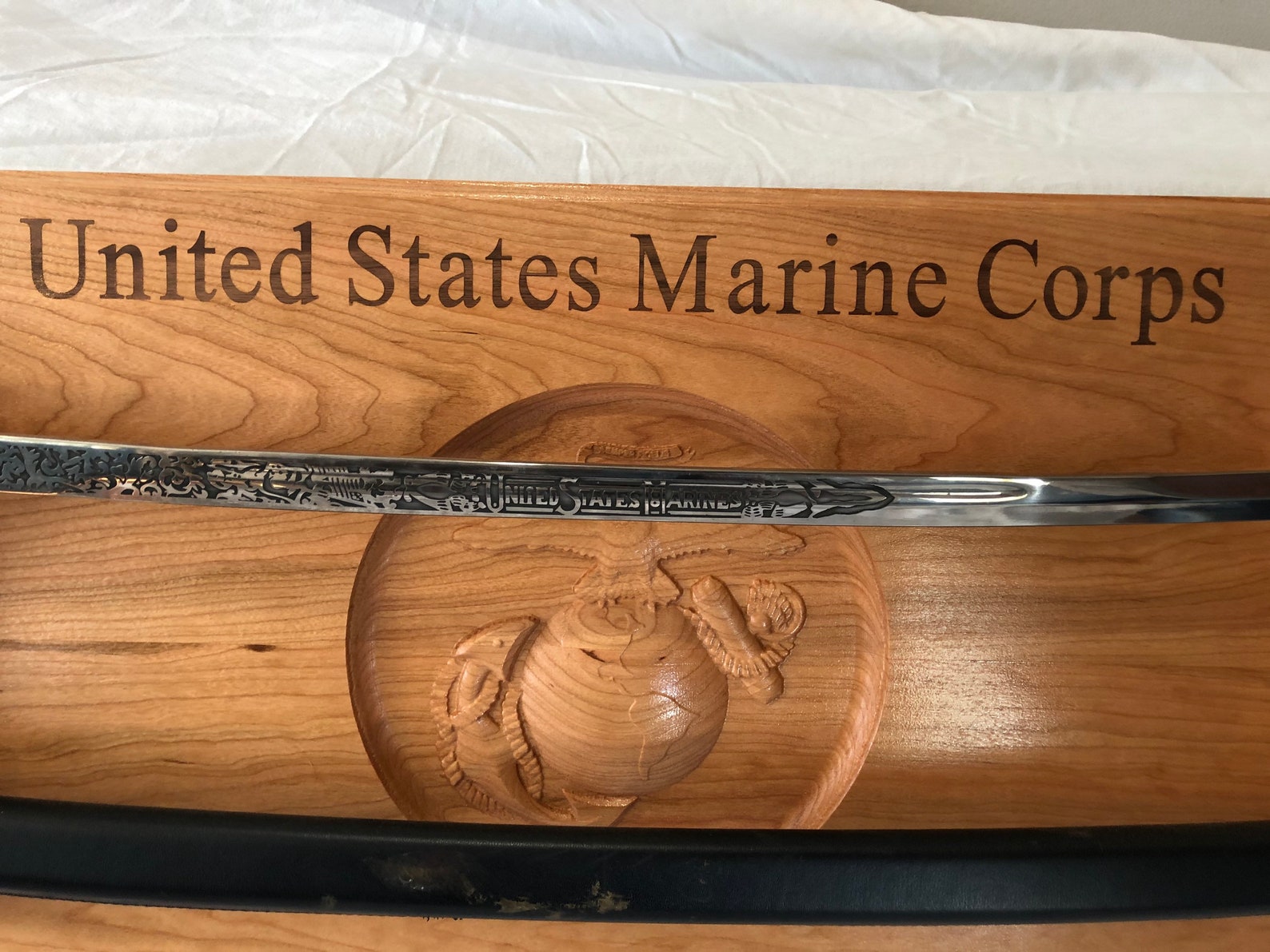 Engraved Oak Military Sword Display, Marine Corps NCO Saber Rack - Etsy