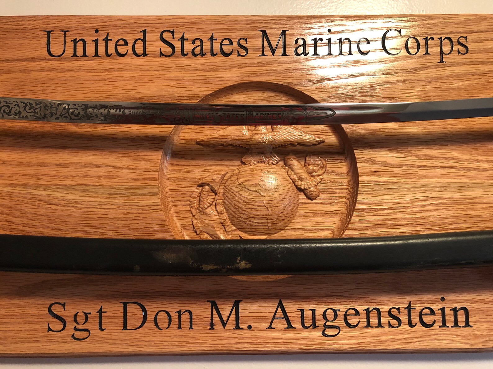 Marine Corps NCO Sword Display, Engraved Oak Sword Mount - Etsy