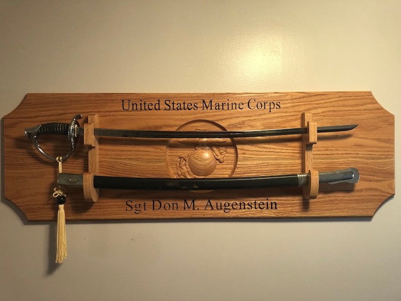 Marine Corps NCO Sword Display, Engraved Oak Sword Mount - Etsy