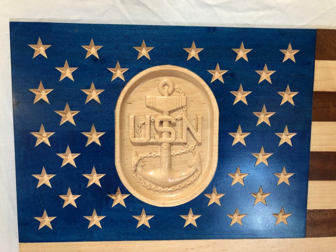 Navy Chief Fouled Anchor Coin Display, US Flag, Mahogany and Maple - Etsy