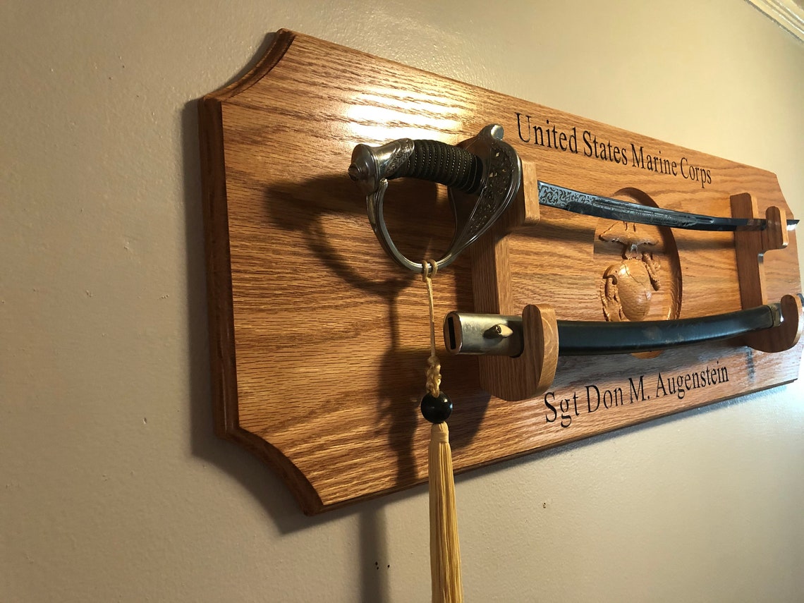 Marine Corps NCO Sword Display, Engraved Oak Sword Mount - Etsy