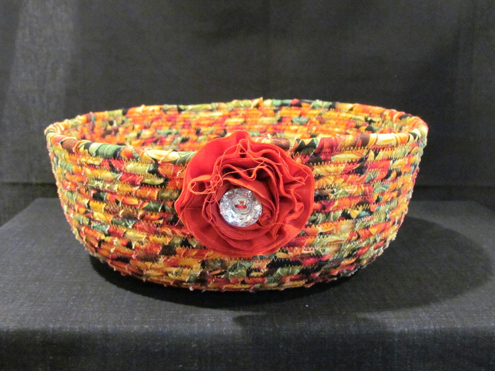 Round Fabric Covered Rope Bowl - Etsy