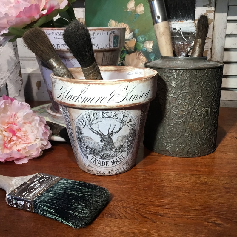 BUCKEYE PROVISIONS deer stag plant flower pot clay mixed media | Etsy