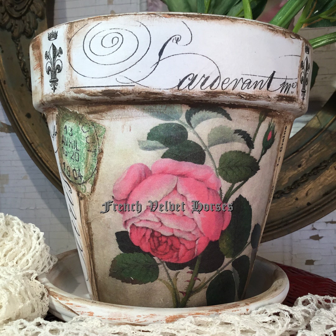 French Script Rose Flower Garden Pot Carte Postale Stamp Paris Antique ...