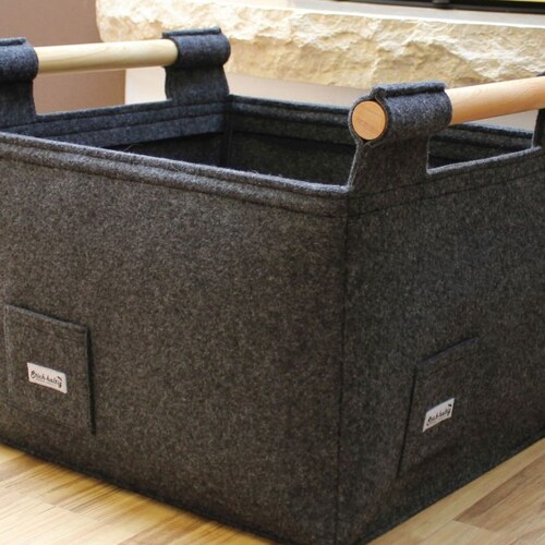 Large Log Storage Basket XL Light Grey Felt | Etsy