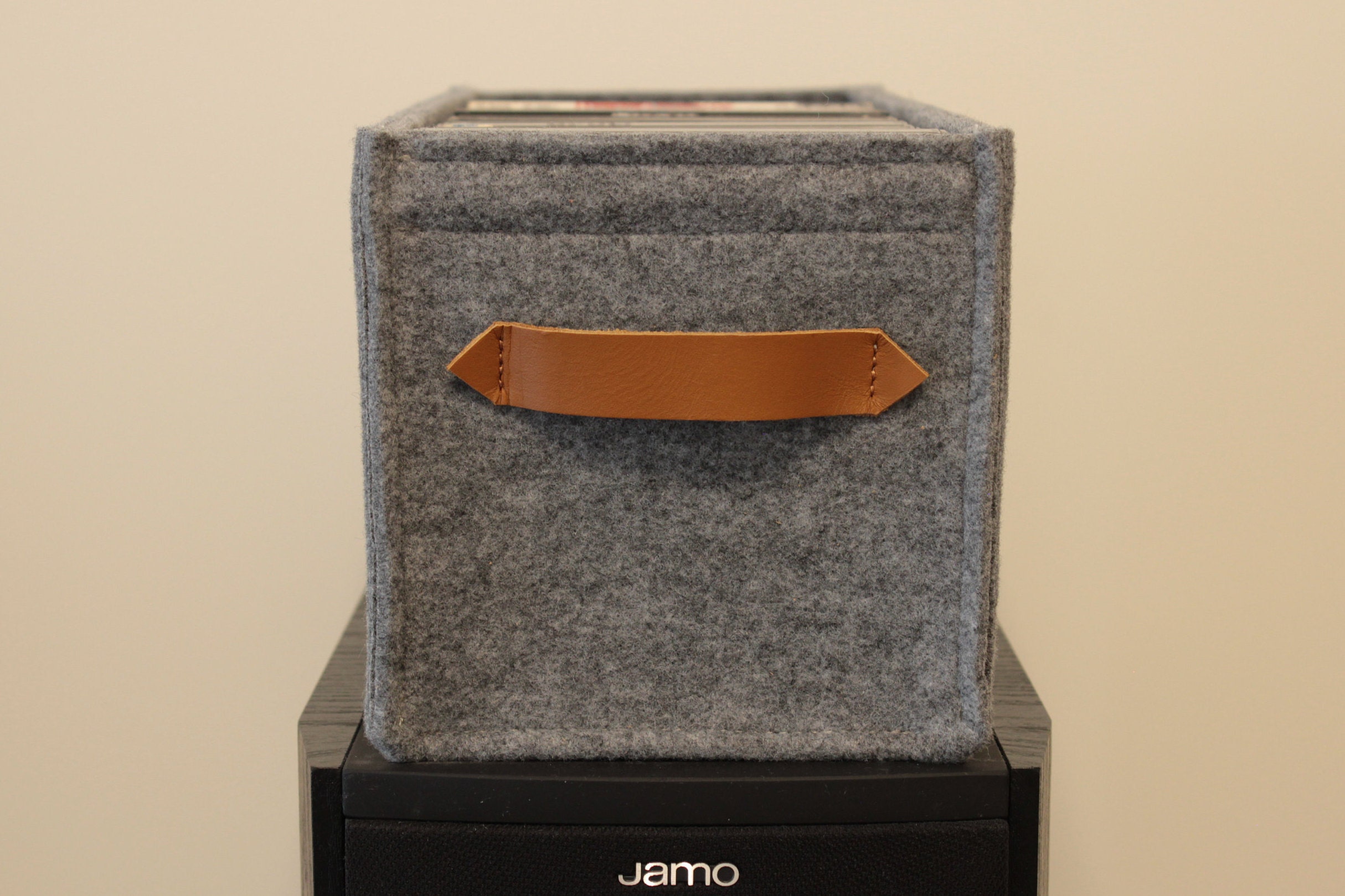Sturdy CD Storage Box CD Felt Box With Leather Handles | Etsy