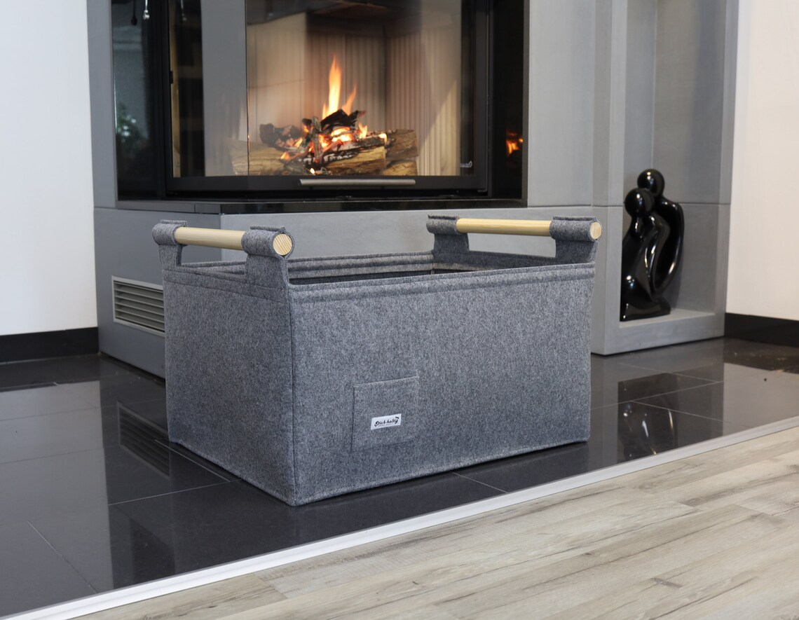 Large Log Storage Basket XL Light Grey Felt - Etsy