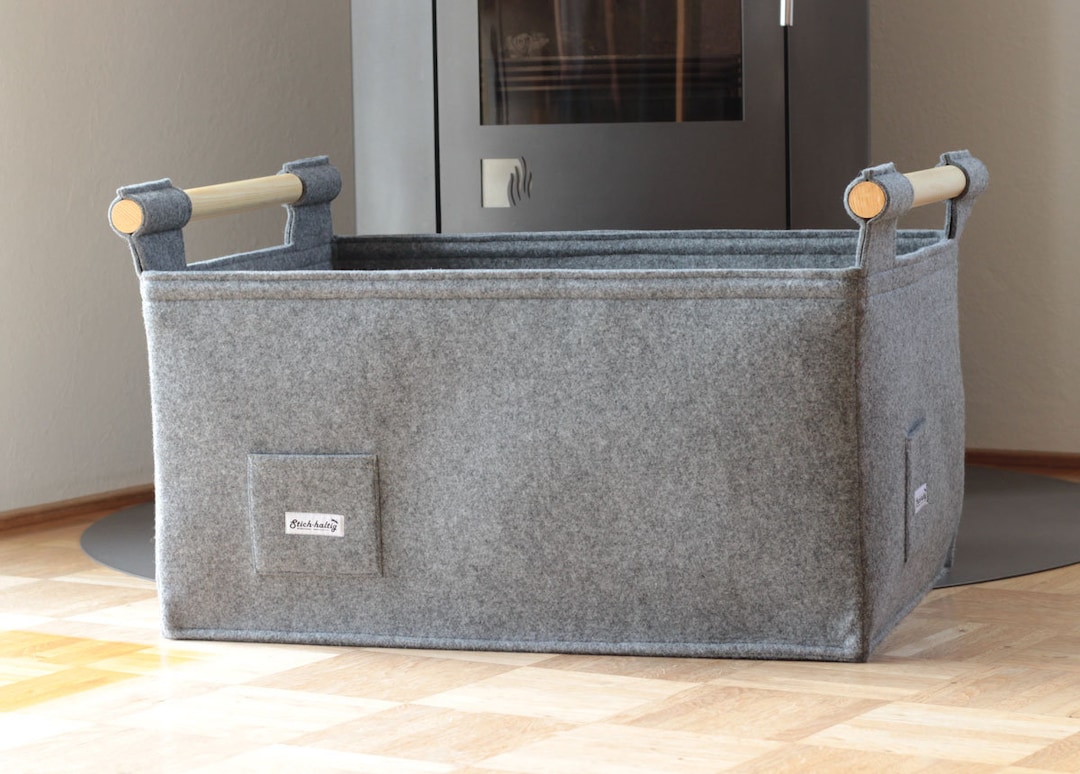 Large Log Storage Basket XL Light Grey Felt - Etsy