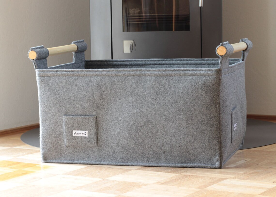 Large Log Storage Basket XL Light Grey Felt - Etsy