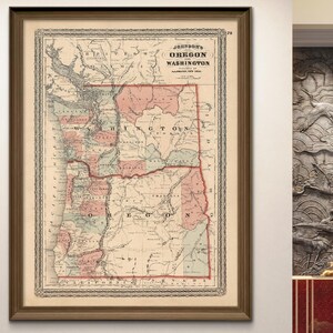 1870 Johnson's Oregon and Washington Reprint, Pacific Northwest Map ...