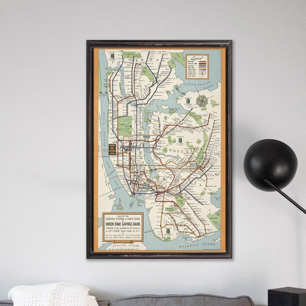 New York Skyline Art Paintings New York City Subway Map 1961 – LLC Map Art
