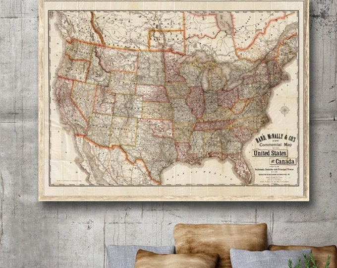1883 US Railroad Map Reprint, Vintage US Railroad Map Reprint, 4 Large ...