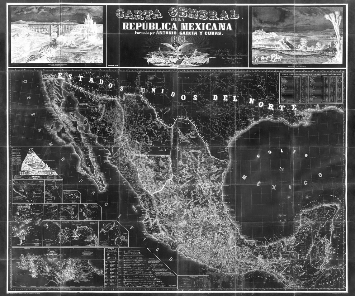 1863 Map of Mexico Reprint. Carta General De La Republica Mexicana ...
