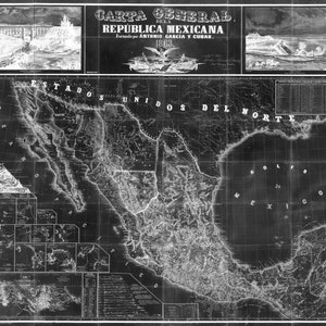 1863 Map of Mexico Reprint. Carta General De La Republica Mexicana ...