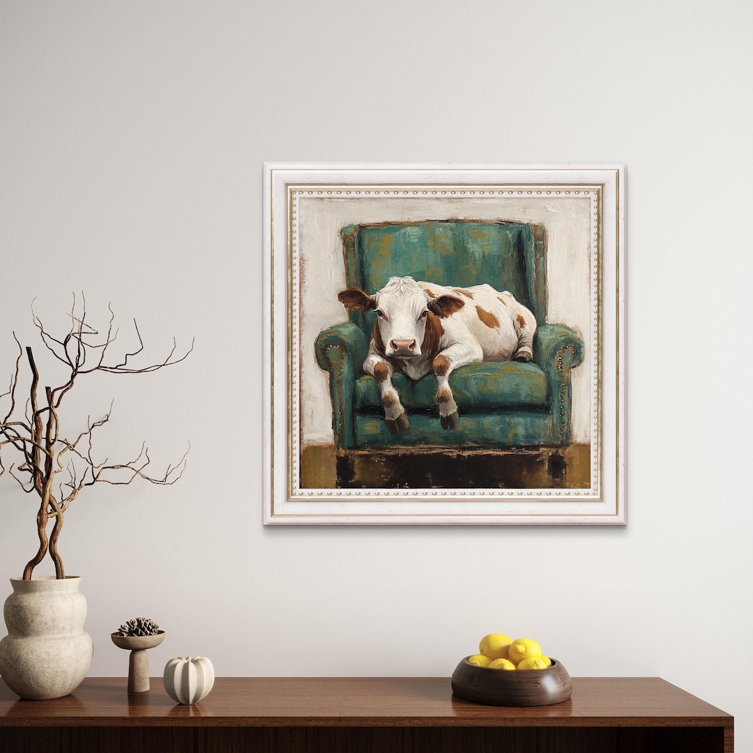 Cow Lounging on Sofa Print, Cow on Couch Western Style Print, Cow Art ...