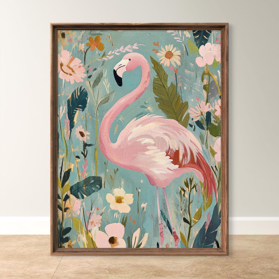 Tropical Flamingo Wall Art – Boho Pink Bird Poster, Floral Animal Print ...