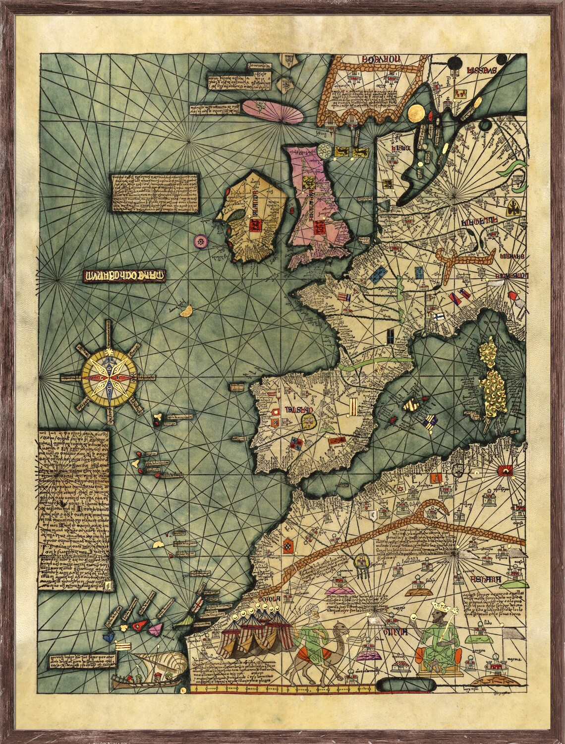 1375 Catalan Atlas Map Reprint Mappa Mundi Reprint 3 Color | Etsy