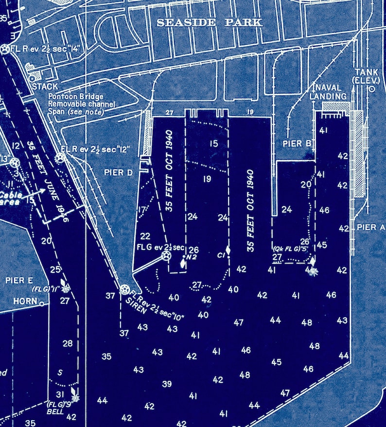 1948 Los Angeles and Long Beach Harbors Nautical Chart Reprint - 6 L/XL ...