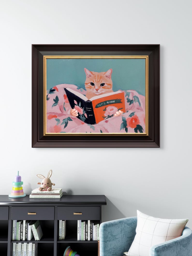 Cat Reading Art Print - Bookworm Art - Trendy Wall Art - Wake up and ...