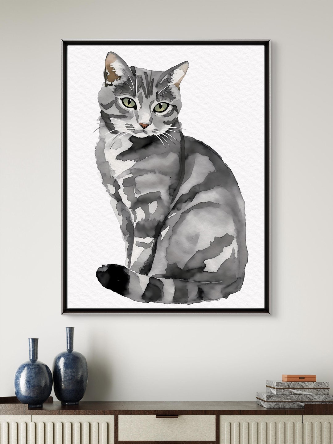 Gray Cat Digital Watercolor Print - Pets Art Print - Animal Wall Art ...