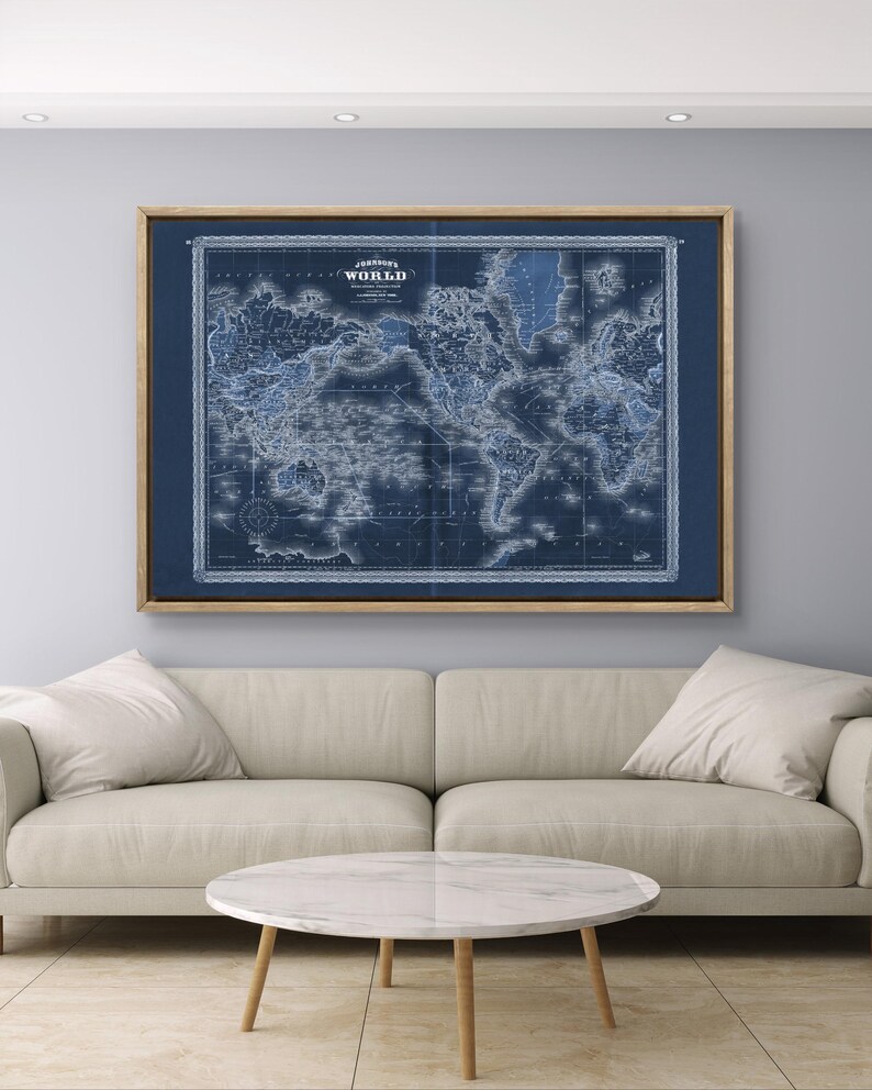 1870 World Map Reprint, Vintage 1870 Mercator's Projection Map Reprint ...