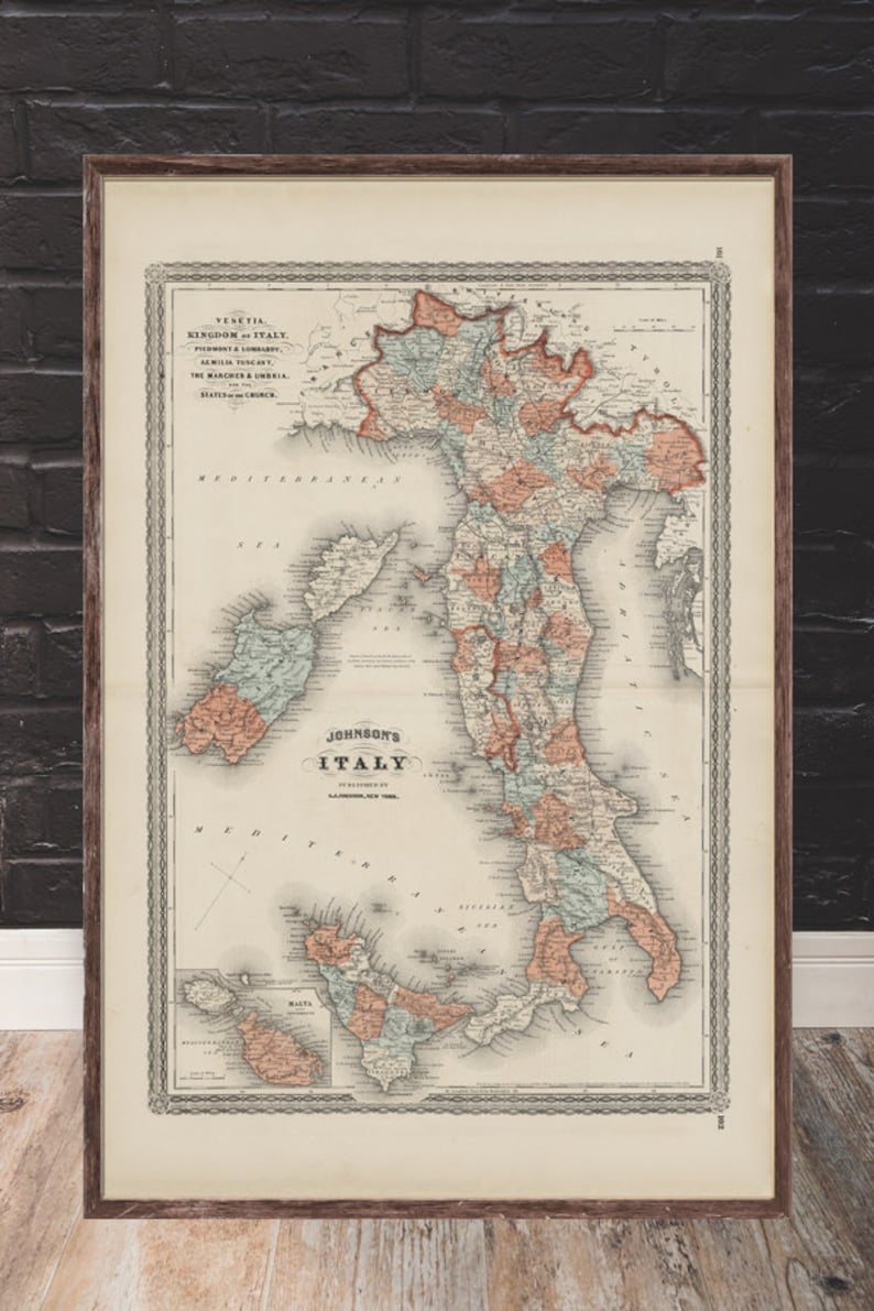1870 Italy Map Reprint Vintage Johnson's Italy Map - Etsy