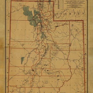 1895 Utah Postal Route Map Reprint - Utah Map Decor/gift - 4 Sizes up ...