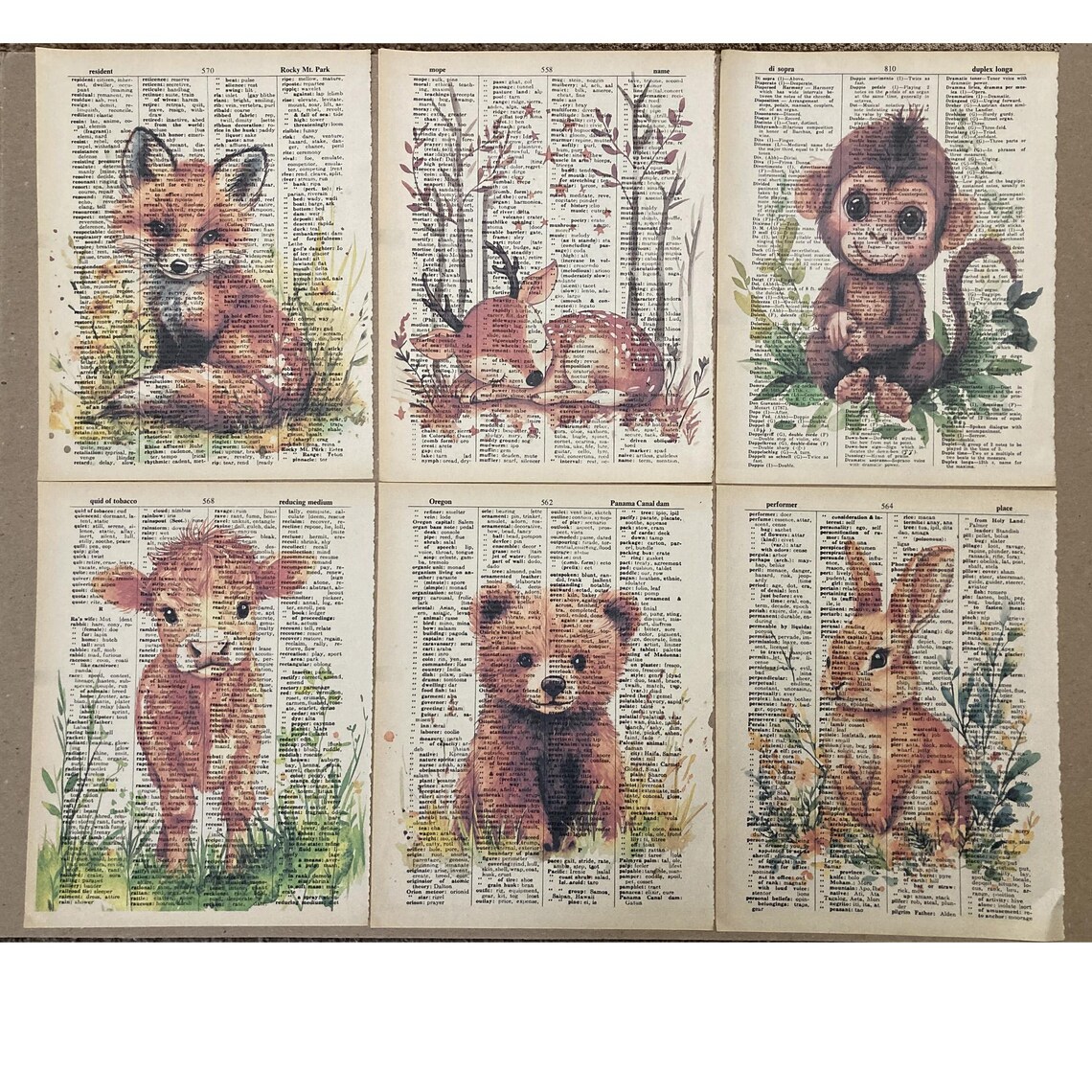 Woodland Baby Animal Themed Dictionary Prints, 6-piece Set, Dictionary ...