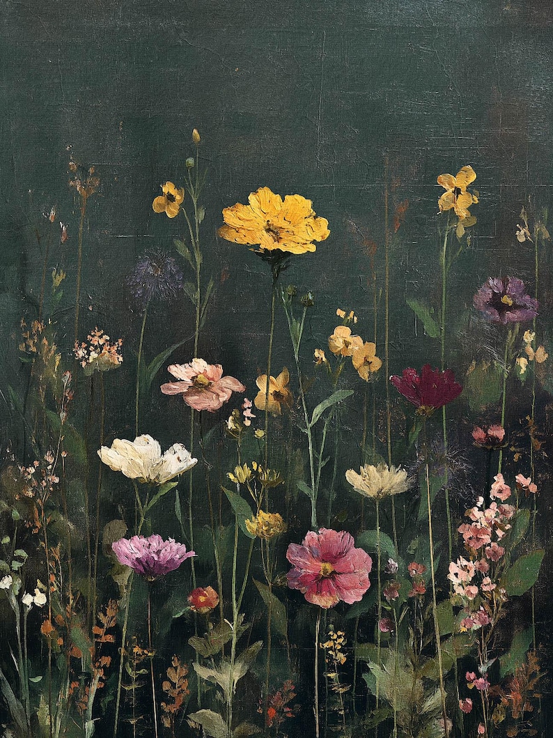 Vintage-style Wildflower Oil Painting – Botanical Wall Art ...