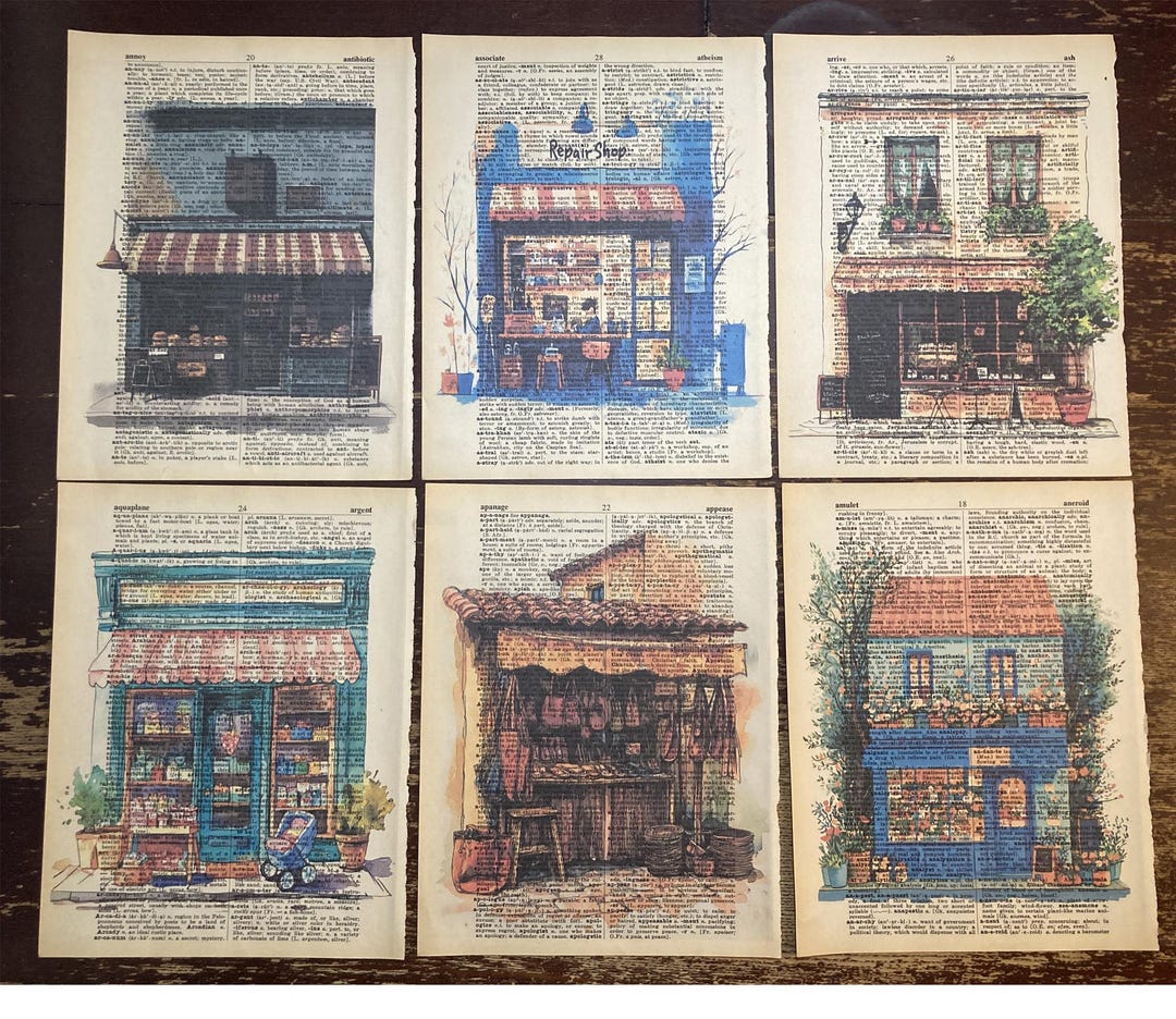 Shop Themed Dictionary Prints - 6 Piece Set - Watercolor Shop Prints ...