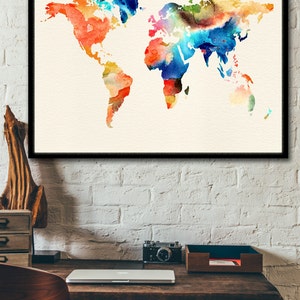 World Map watercolor print World map print Modern Home | Etsy