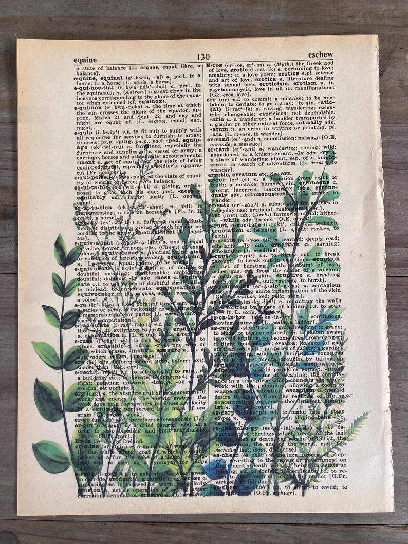 Plant Themed Dictionary Prints - 6 Piece Set - Watercolor Plant Print ...