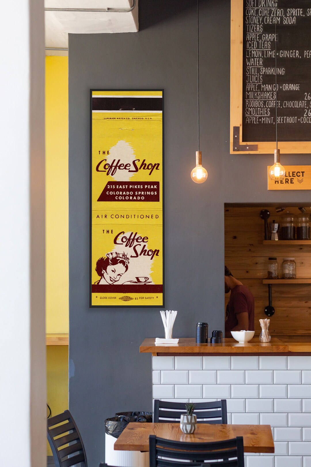 Retro Coffee Shop Matchbook Poster - Retro Kitchen Decor- Cafe/diner ...