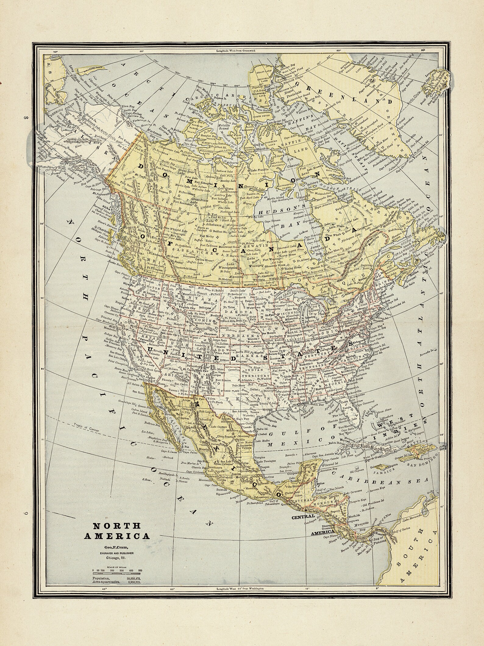 1887 North America Map Reprint - Vintage North America Map Reprint 4 ...