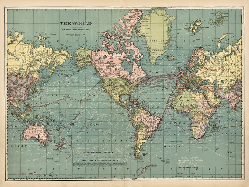 1912 World Map Reprint Kid's/nursery World Map Reprint | Etsy