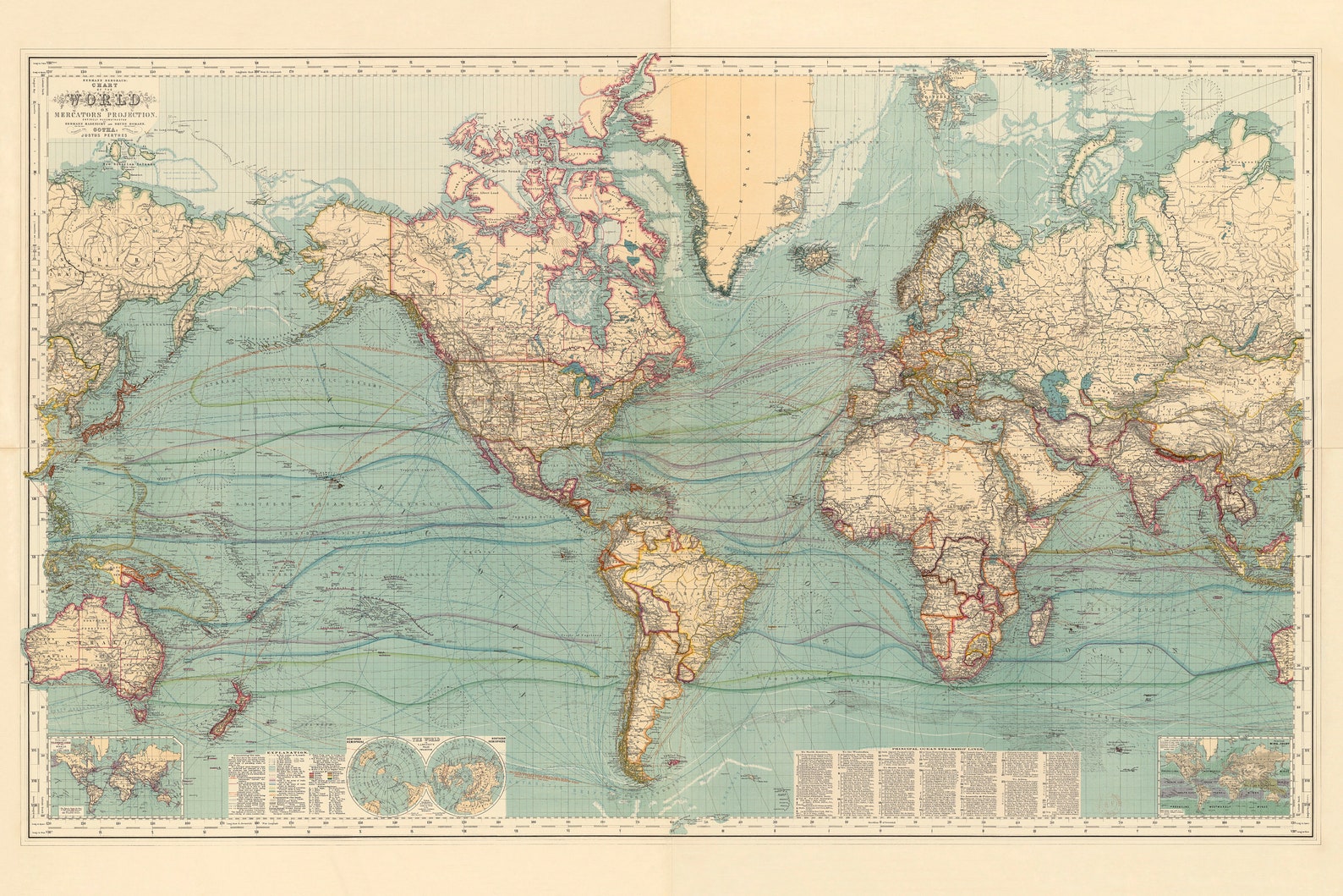 1897 Berghaus World Map Reprint BIG World Map Reprint 9 | Etsy