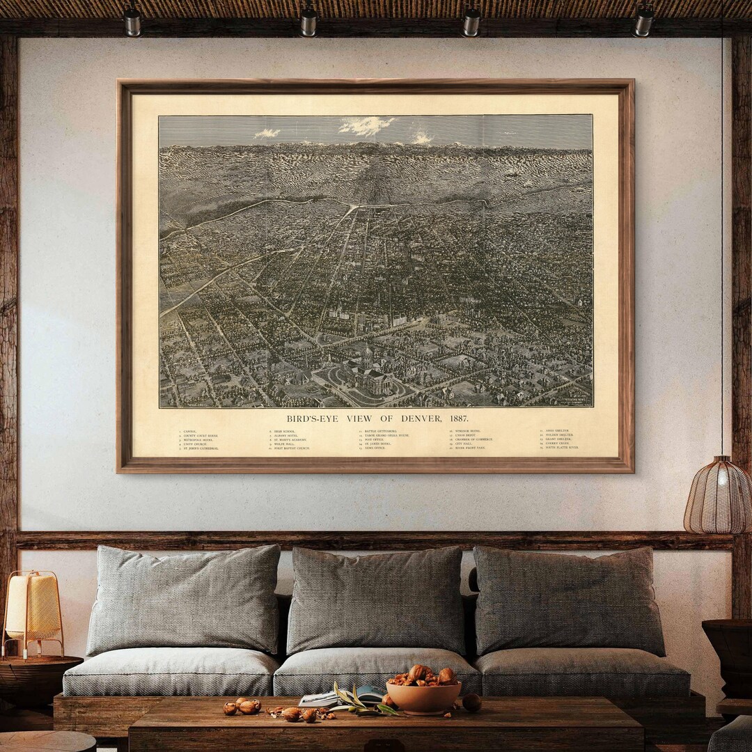 1887 Denver Panorama Map Reprint, Vintage Denver, Bird's Eye View ...