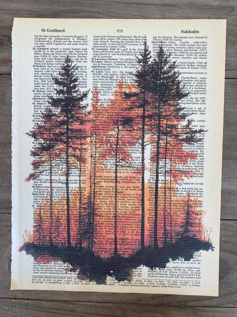 Pine Trees Themed Dictionary Print, Pine Trees, 5-piece Set, Green Tree ...