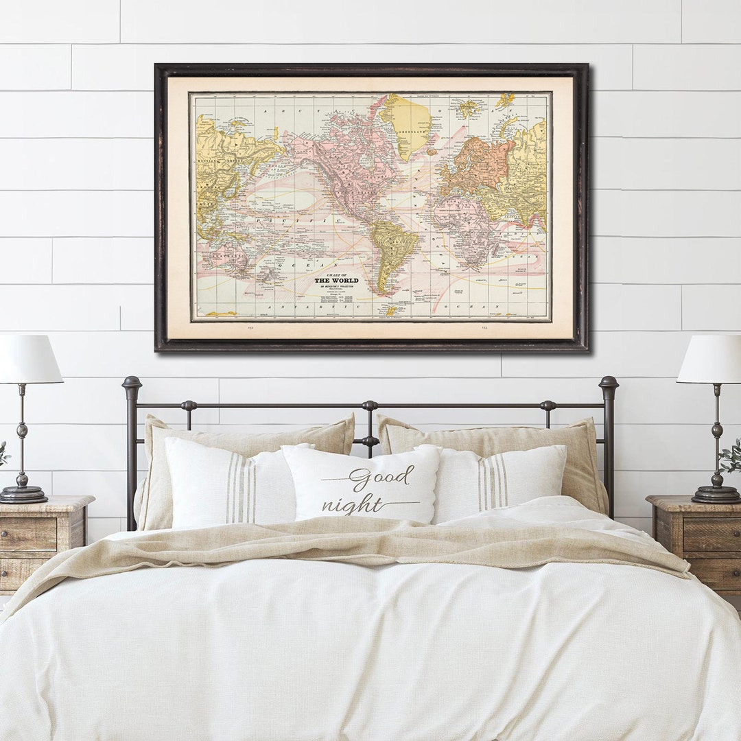 1887 World Map Reprint , Vintage Cram's "chart of the World" Map ...