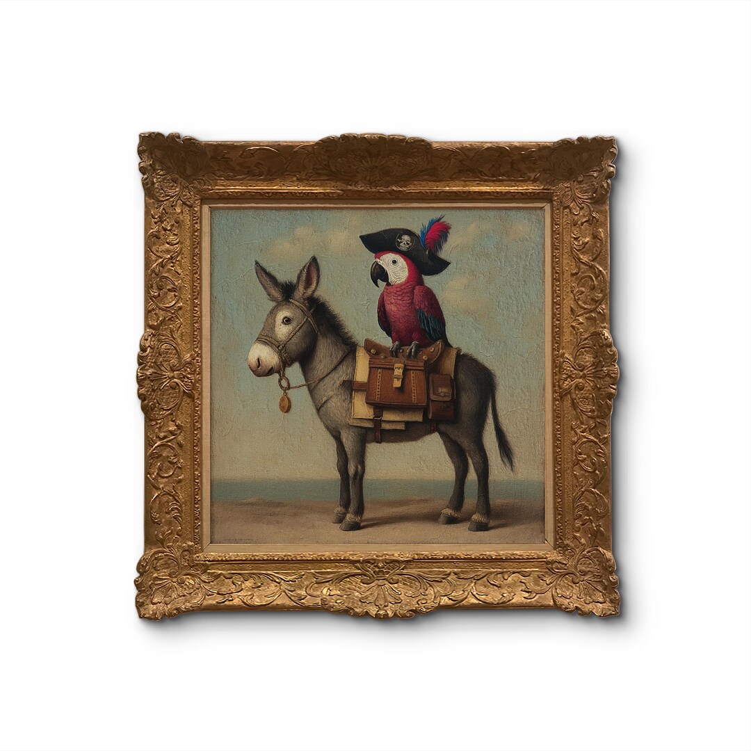 Pirate Parrot and Donkey – Whimsical Nautical Animal Oil Painting Print ...