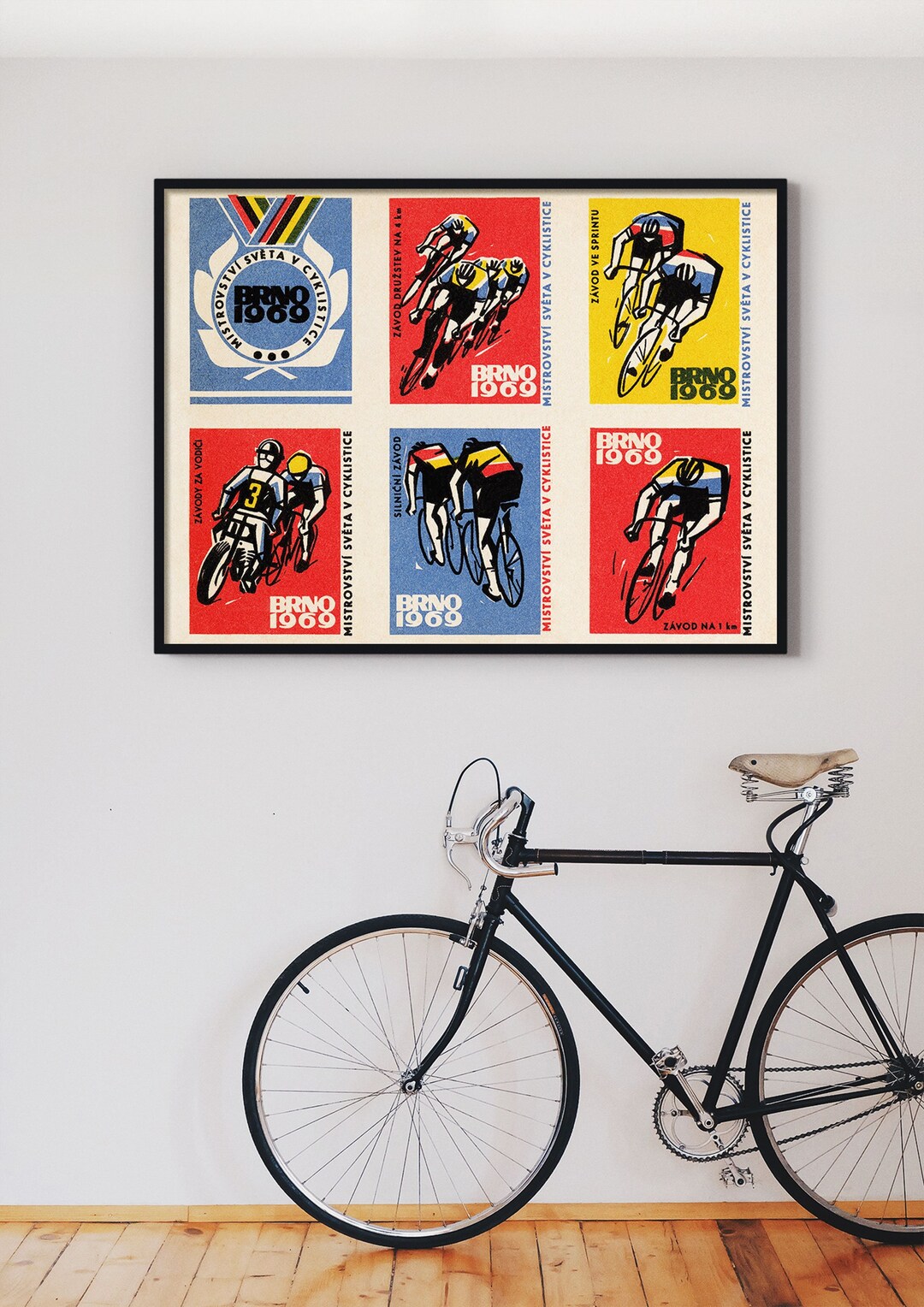 Brno 1969 World Cycling Matchbox Label Poster - Czech Decor -matchbox ...