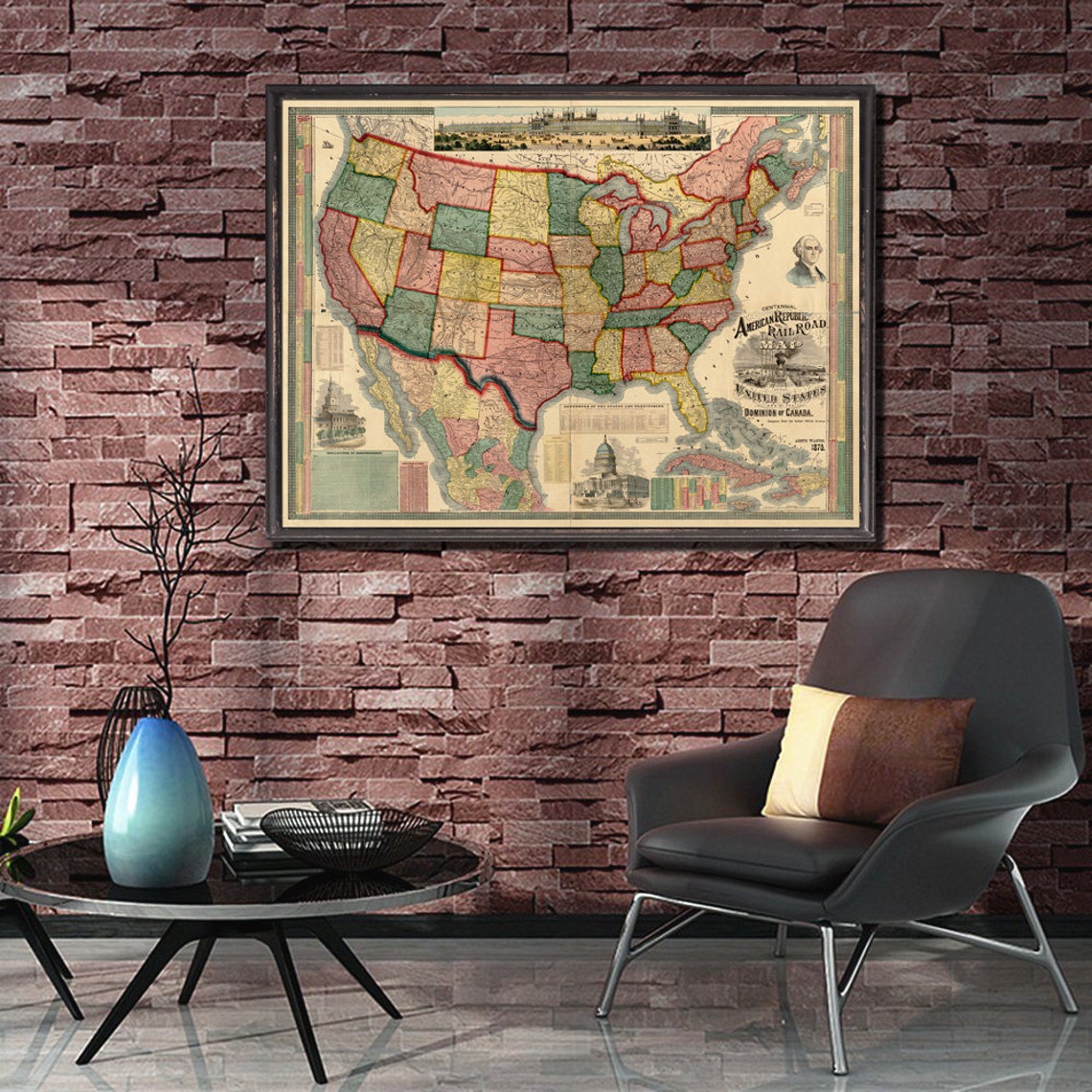 1875 US Railroad Map Reprint Vintage USA Map Reprint 4 | Etsy