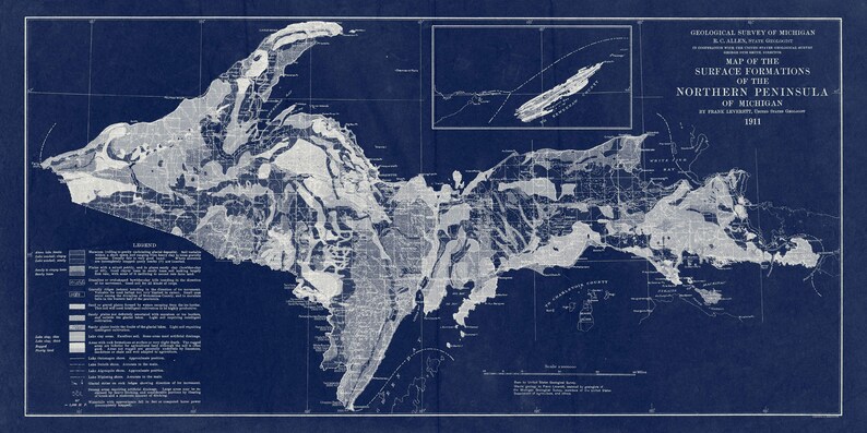 1911 Upper Peninsula Michigan Map Reprint - Vintage Geological Map ...