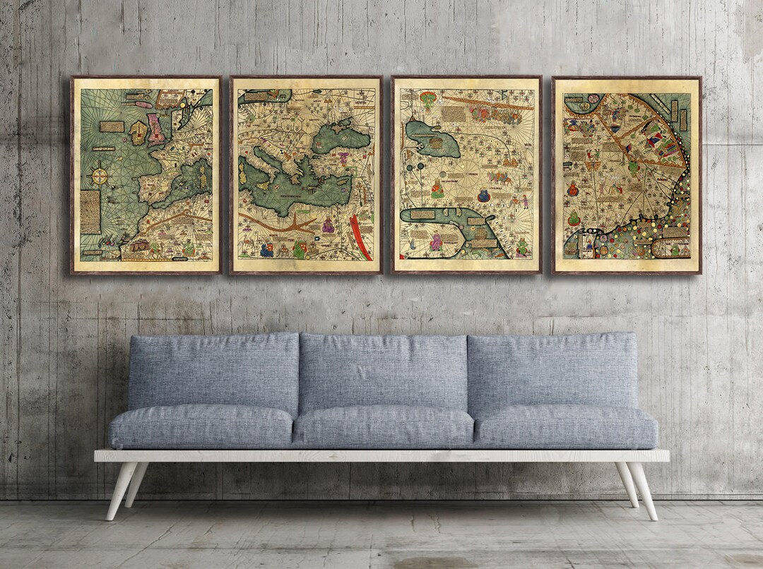 1375 Catalan Atlas Map Reprint - Four-piece Mappa Mundi - 3 Color ...